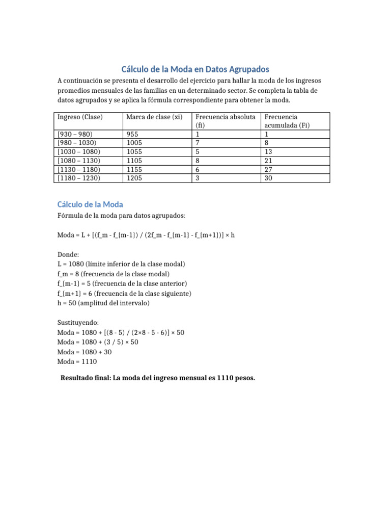 Moda Datos Agrupados | PDF