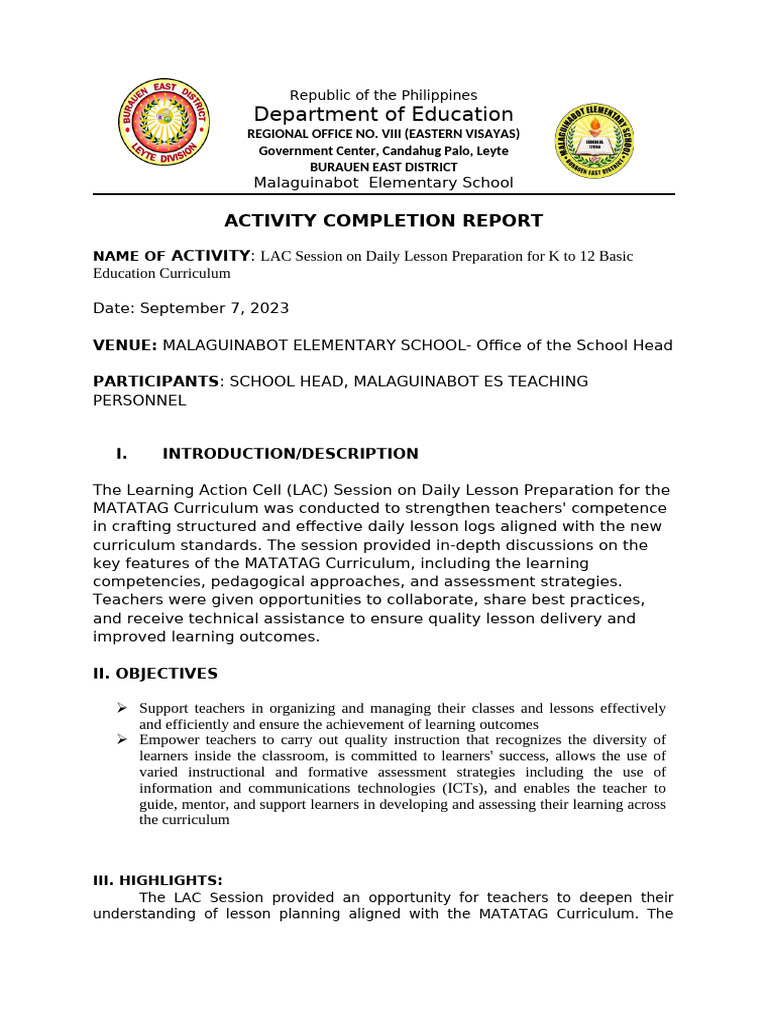 LAC Session Report on Lesson Preparation | PDF | Curriculum | Teachers
