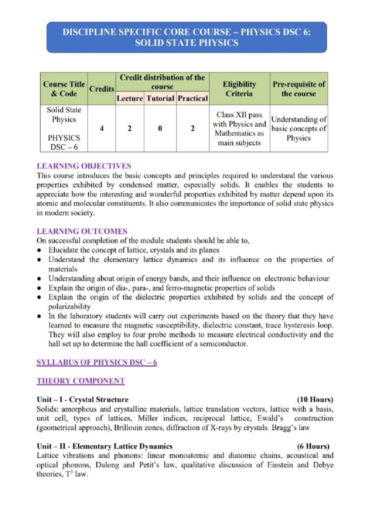 Solid State Physics Course Overview | PDF | Solid State Physics | Solid