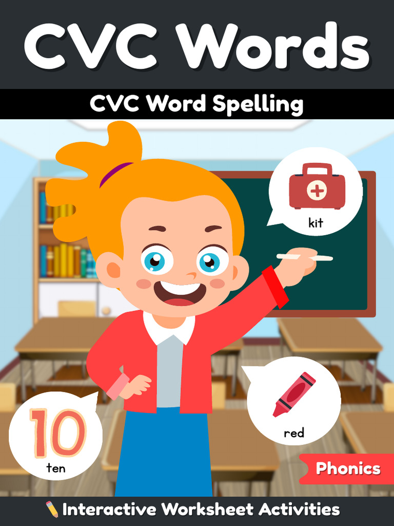 CVC Word Spelling Worksheet Activity in Blue Semi Realistic Cartoon ...