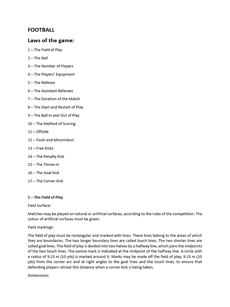 Football Laws of the Game Overview | PDF | Association Football ...