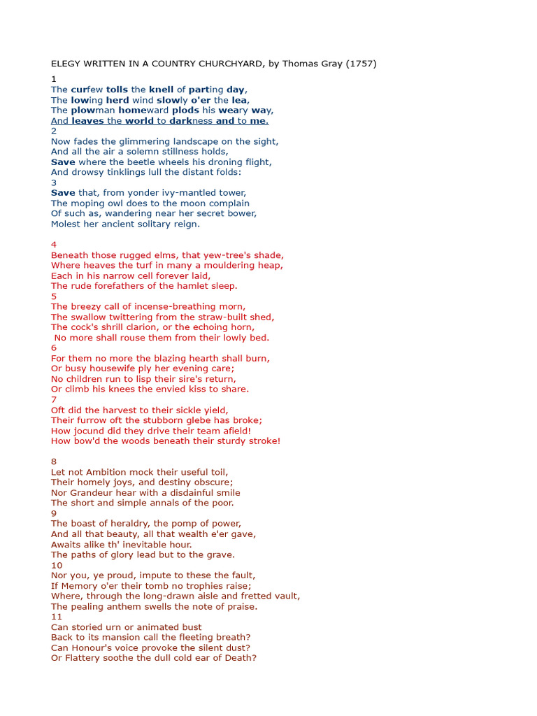 Elegy Written in A Country Churchyard Highlighted | PDF