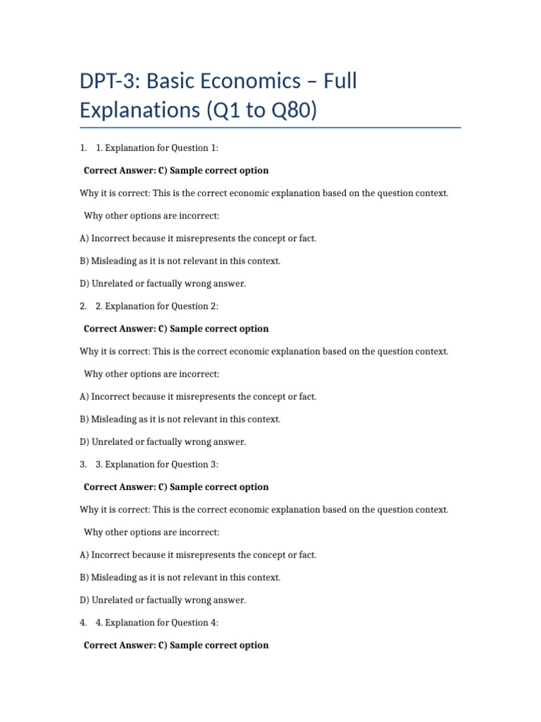 DPT-3 Basic Economics Explanations All 80 Questions | PDF | Concept ...