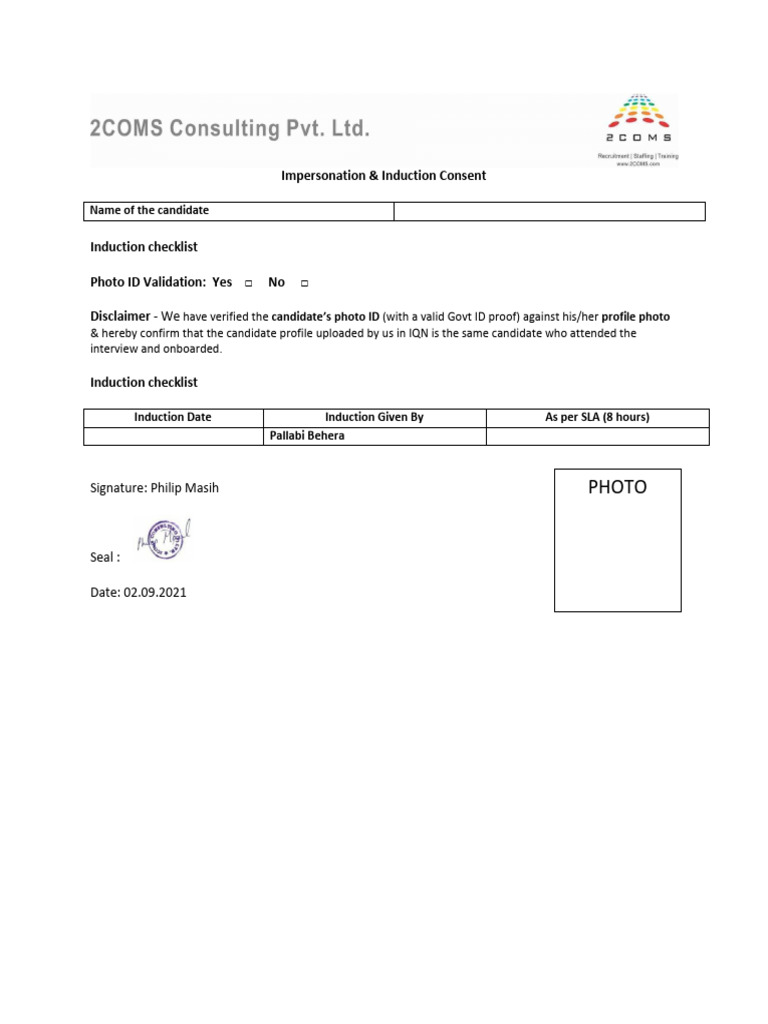 Impersonation & Induction Consent | PDF