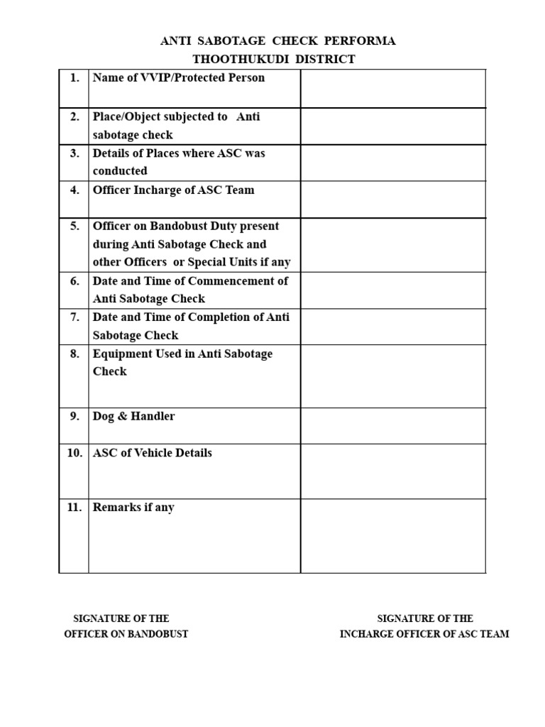 Anti Sabotage Check Performa | PDF