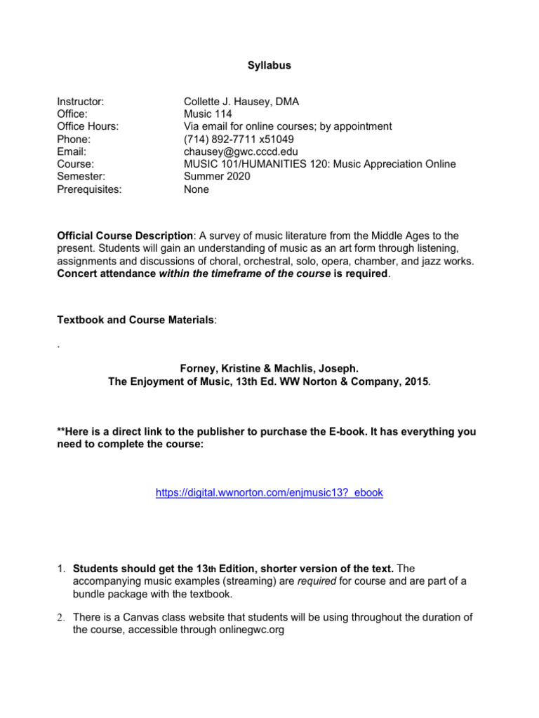 Summer 2020 Music Appreciation Syllabus | PDF | Musicology