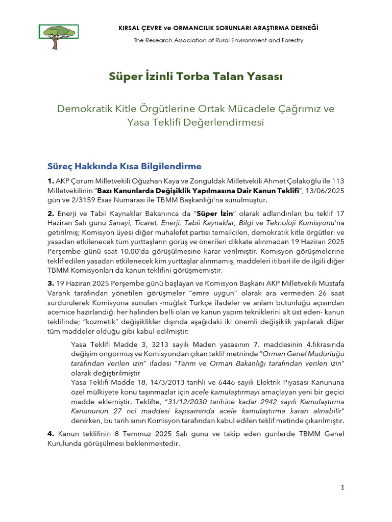 Super Izin Torba Kanun Teknik Degerlendirme Kırsal Cevre Dernegi | PDF