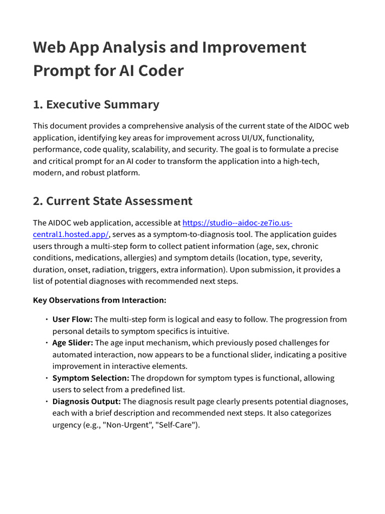 Web App Analysis and Improvement Prompt For AI Coder | PDF | Medical Diagnosis | User Interface