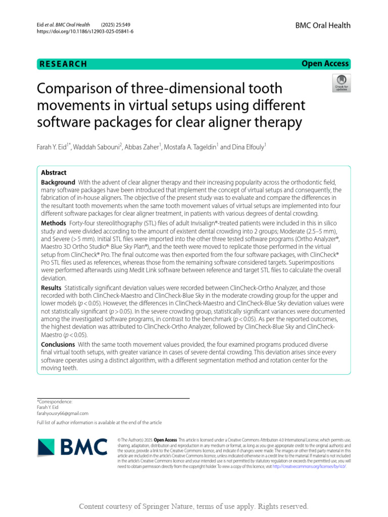 Comparison of Three-dimensional Tooth Movements In | PDF | Statistical Analysis | Teaching ...