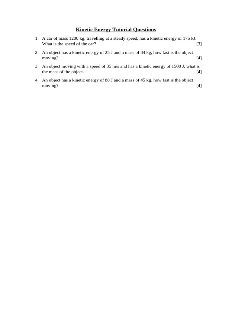 F3 Kinetic Energy Tutorial Questions | PDF