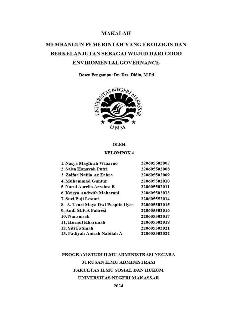 Makalah - Membangun Pemerintah Yang Ekologis Dan Berkelanjutan Sebagai ...