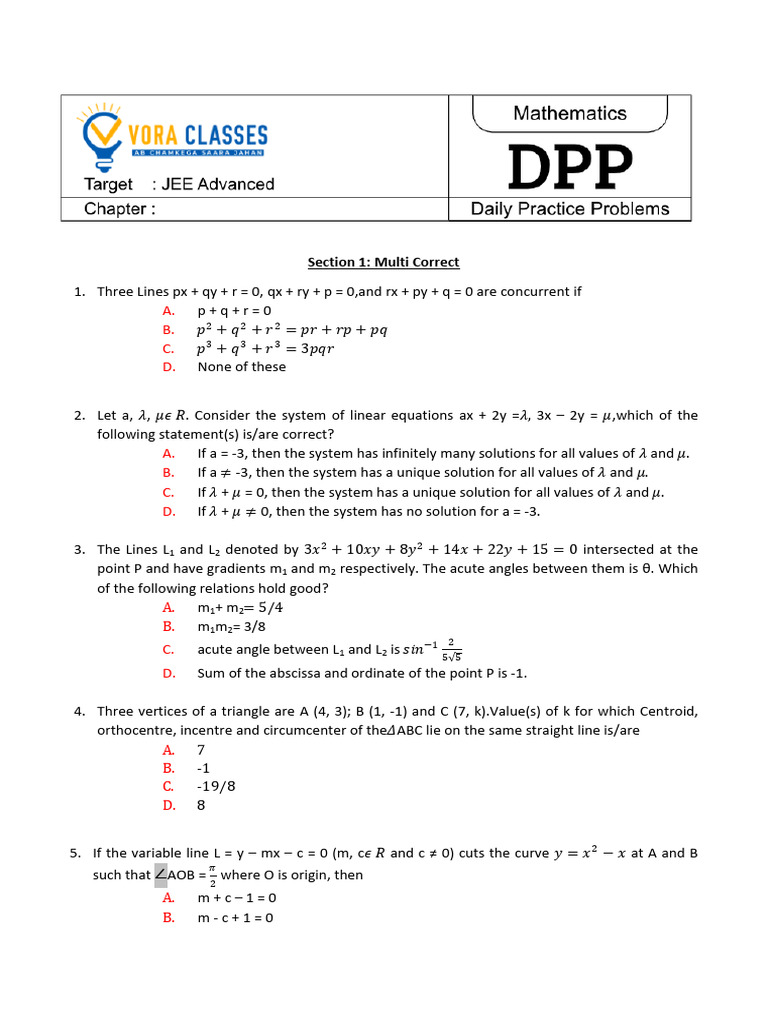 Straight Lines DPP | PDF | Triangle | Elementary Mathematics