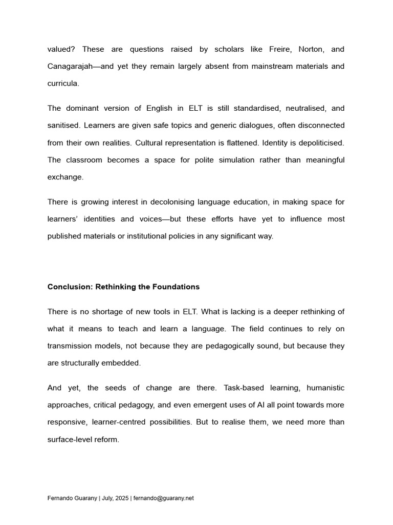 Rethinking English Language Teaching | PDF