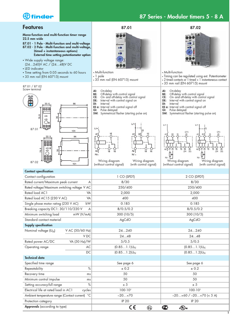87 Series - Modular Timers 5 - 8 A | PDF | Alternating Current | Switch