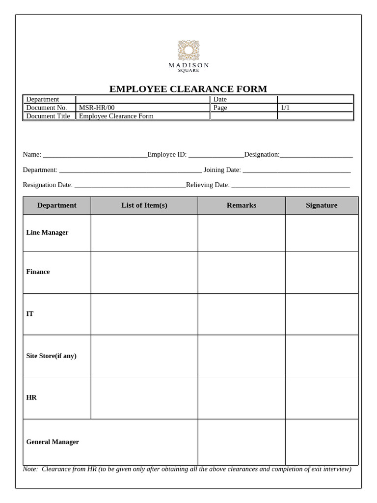 Employee Clearance Form | PDF