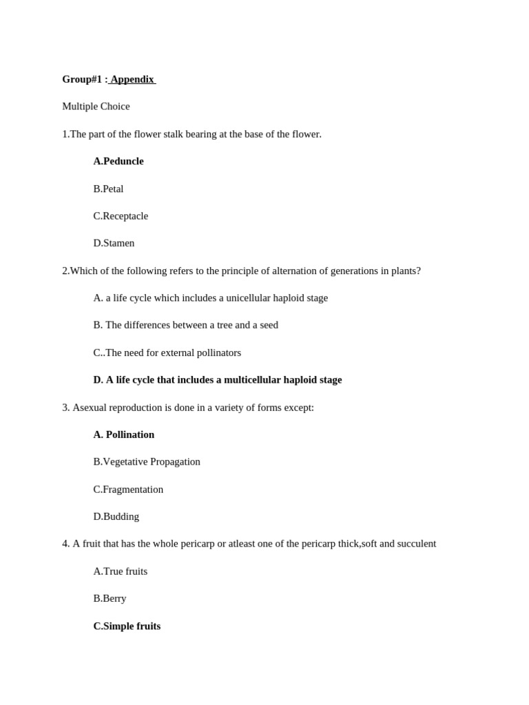 Botany 103 Appendix (Groups 1-7) | PDF | Photosynthesis | Cellular ...