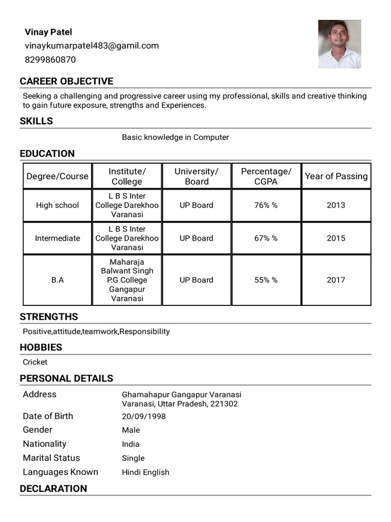 Resume Vinay Patel Format1 | PDF