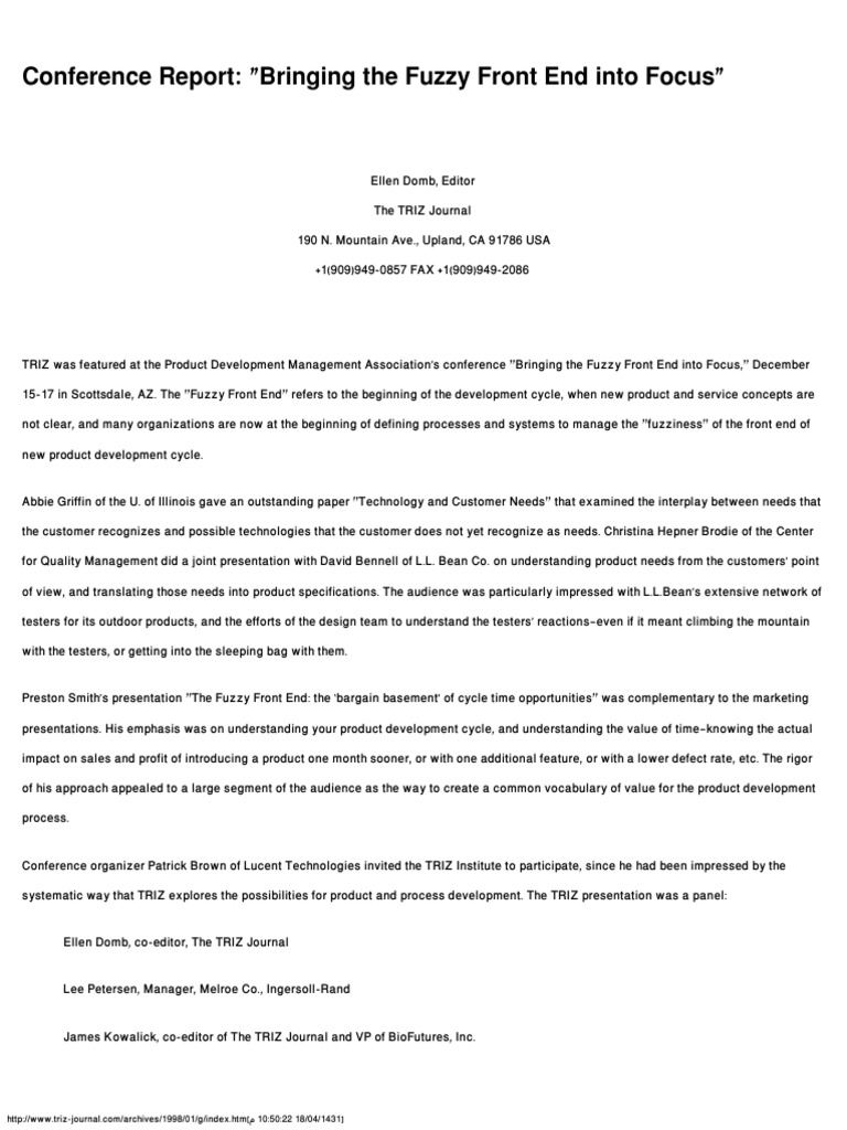 Bringing The Fuzzy Front End Into Focus | PDF | New Product Development