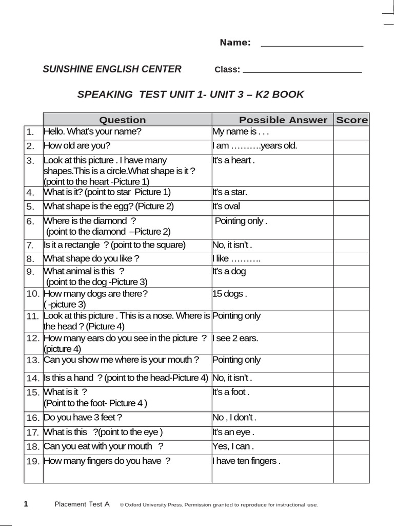 K2 Speaking Test Questions & Answers | PDF