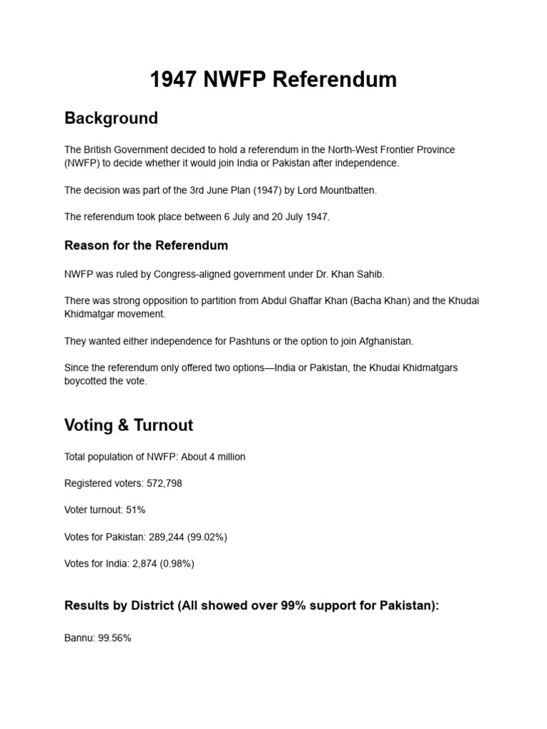 1947 NWFP Referendum | PDF