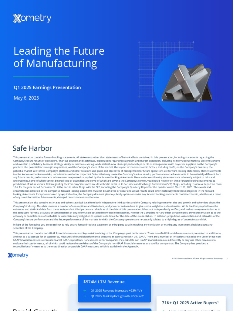Xometry Q1 2025 Earnings FINAL | PDF | Supply Chain | Risk