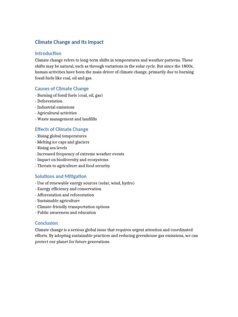 Climate Change and Its Impact | PDF