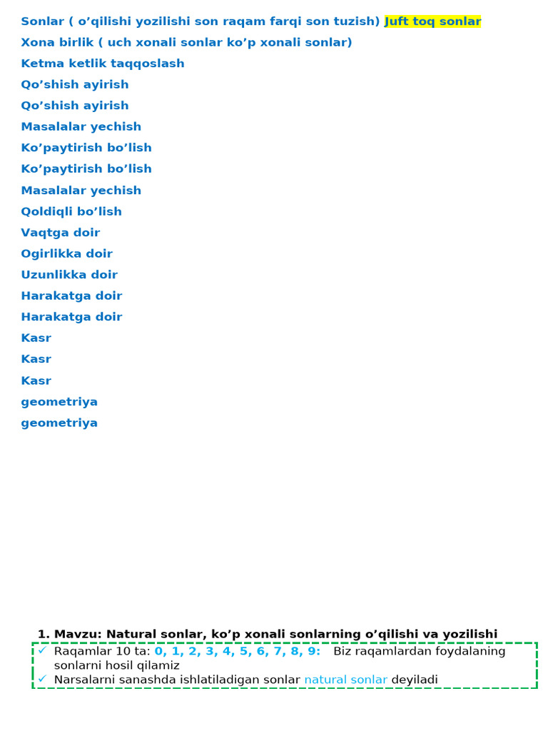 Yozgi Kursga 1-Qism | PDF