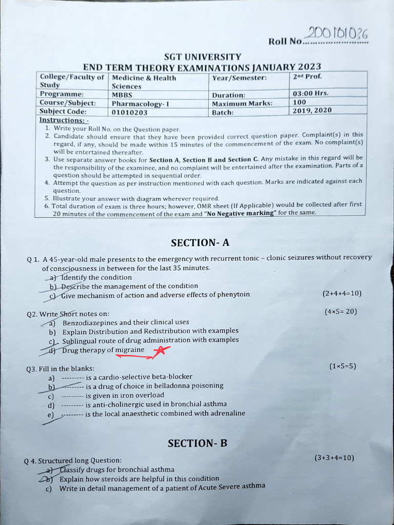 Pharmacology Q Paper | PDF