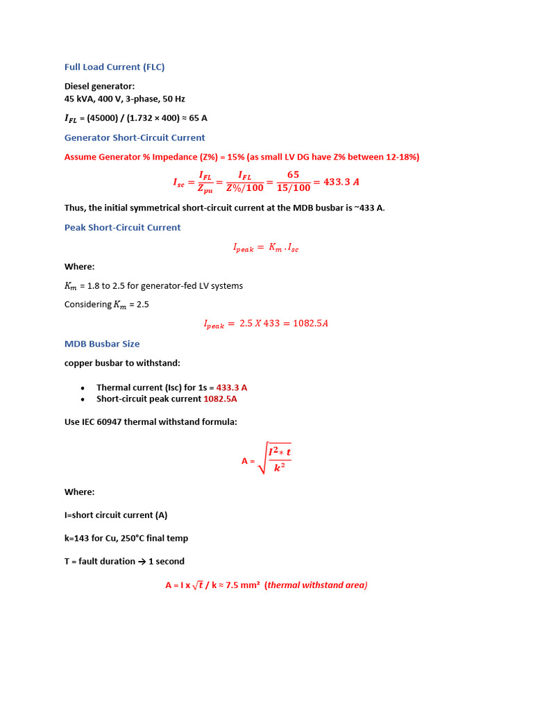 Full Load Current Calculation for DG | PDF