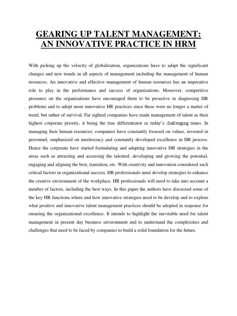 Gearing Up Talent Management An Innovative Practice in HRM | PDF