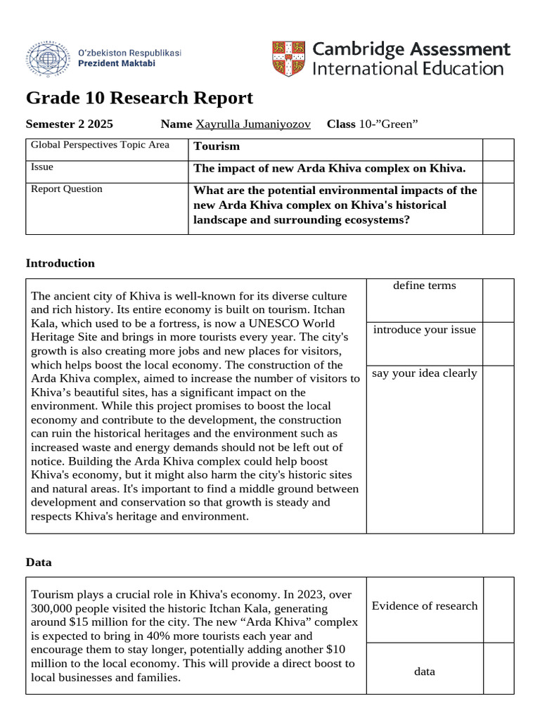 Grade 10 Research Report: Global Perspectives Topic Area Issue Report ...
