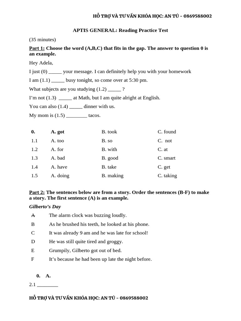 Aptis Reading Test 4 + Key | PDF | Healthy Diet | Foods