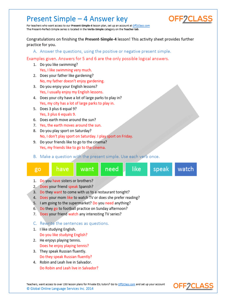 Present Simple 4 Answer Key Guide | PDF | Chess | Chess Theory