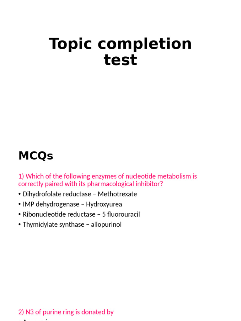 Topic Completion Test | PDF | Nucleotides | Dna