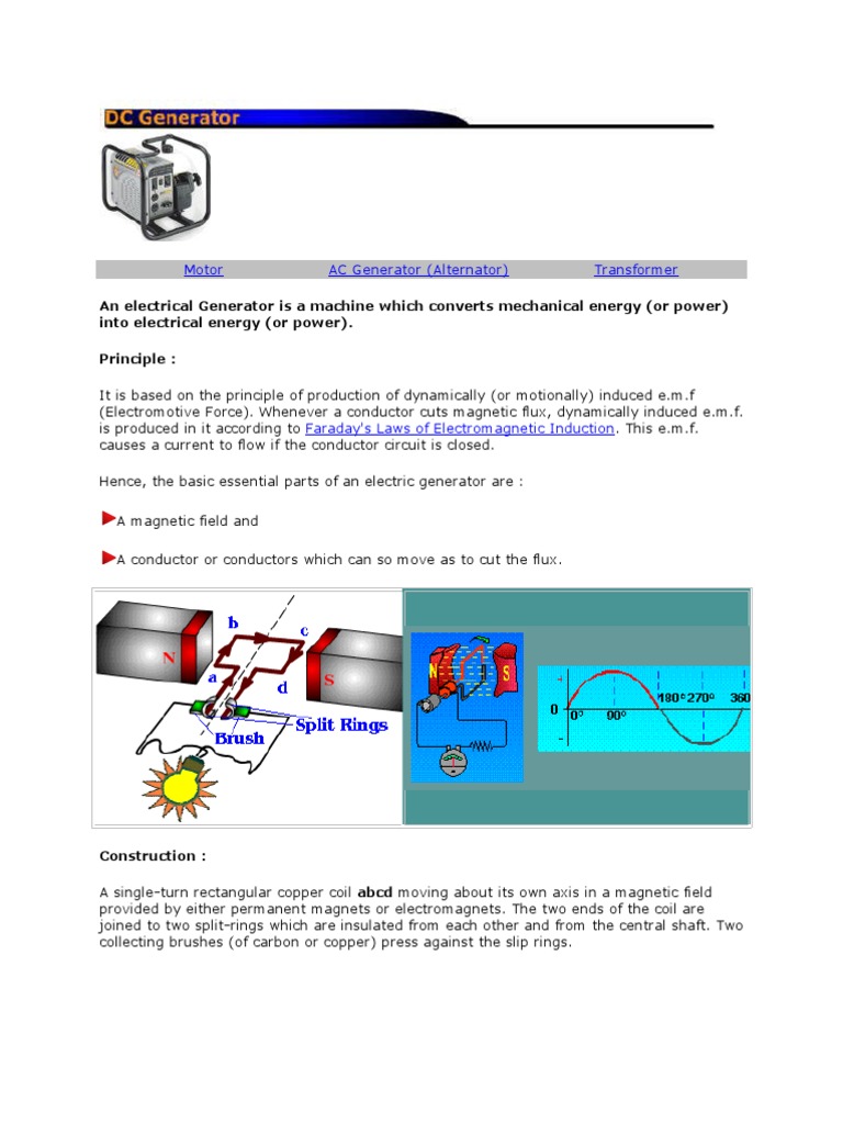 Motor AC Generator (Alternator) Transformer | PDF | Electric Motor ...