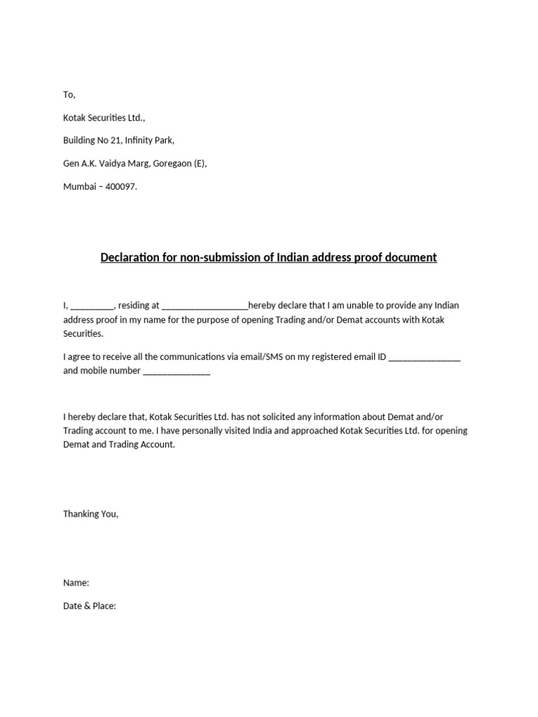 Non-Submission of Indian Address Proof Declaration | PDF