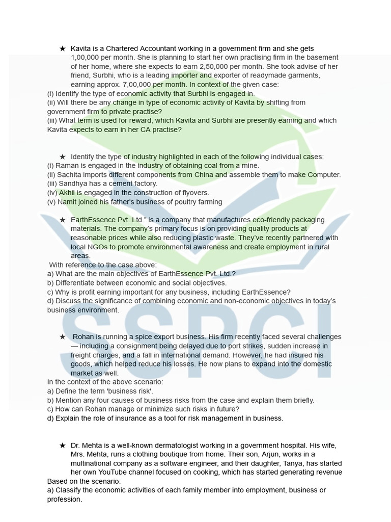 Class 11 BST: Case-Based Questions | PDF | Economies | Business