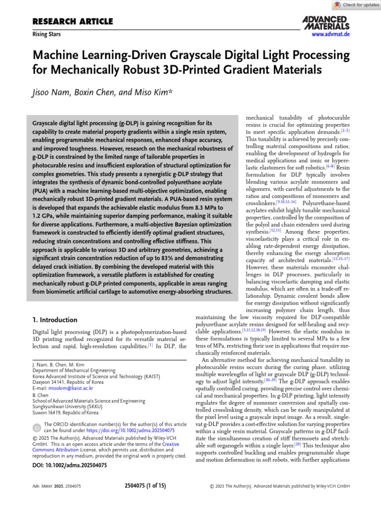 Advanced Materials - 2025 - Nam - Machine Learning Driven Grayscale Digital Light Processing For ...