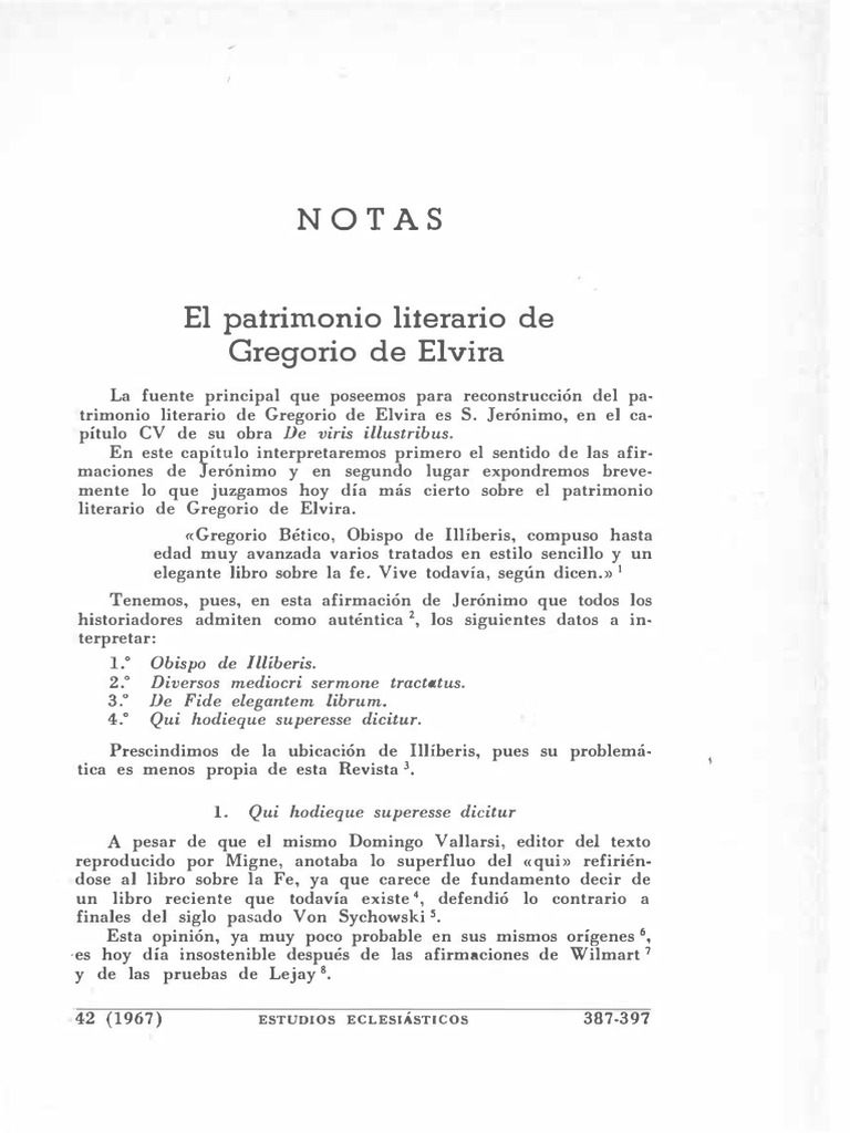 Patrimonio literario de Gregario de Elvira | PDF