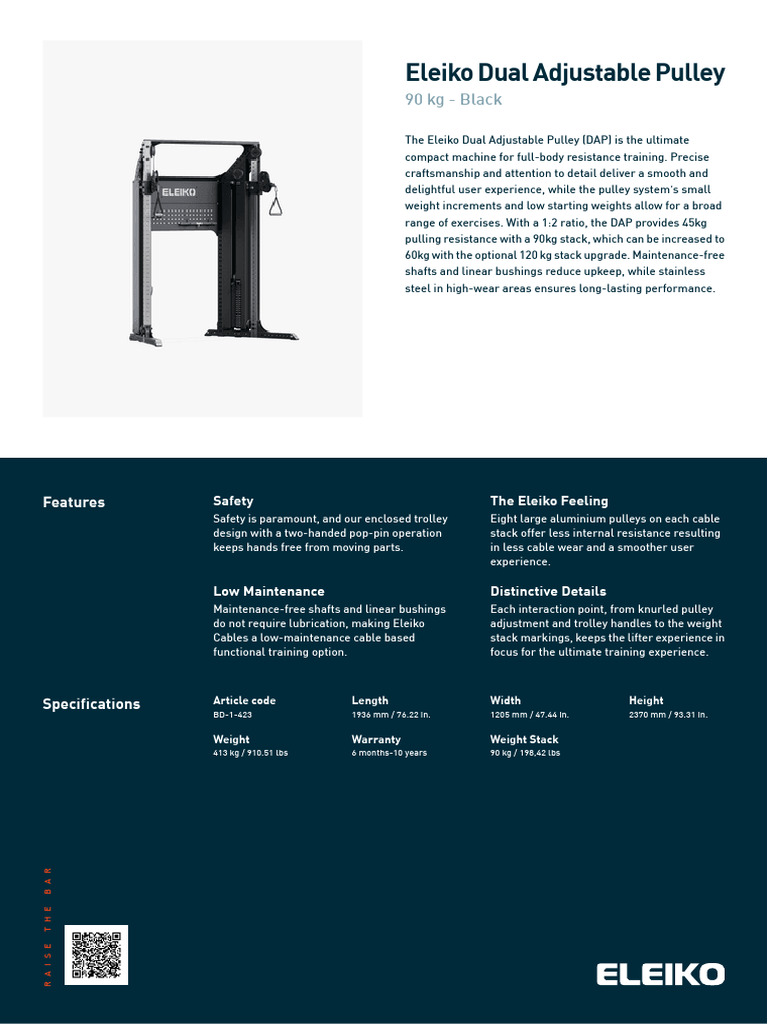 Product Sheet Eleiko Dual Adjustable Pulley 90 KG Black | PDF ...