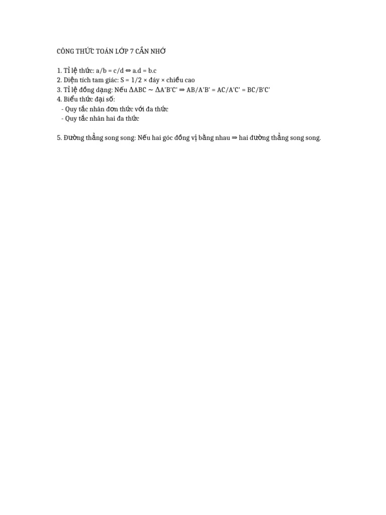 2 Cong Thuc Toan 7 | PDF