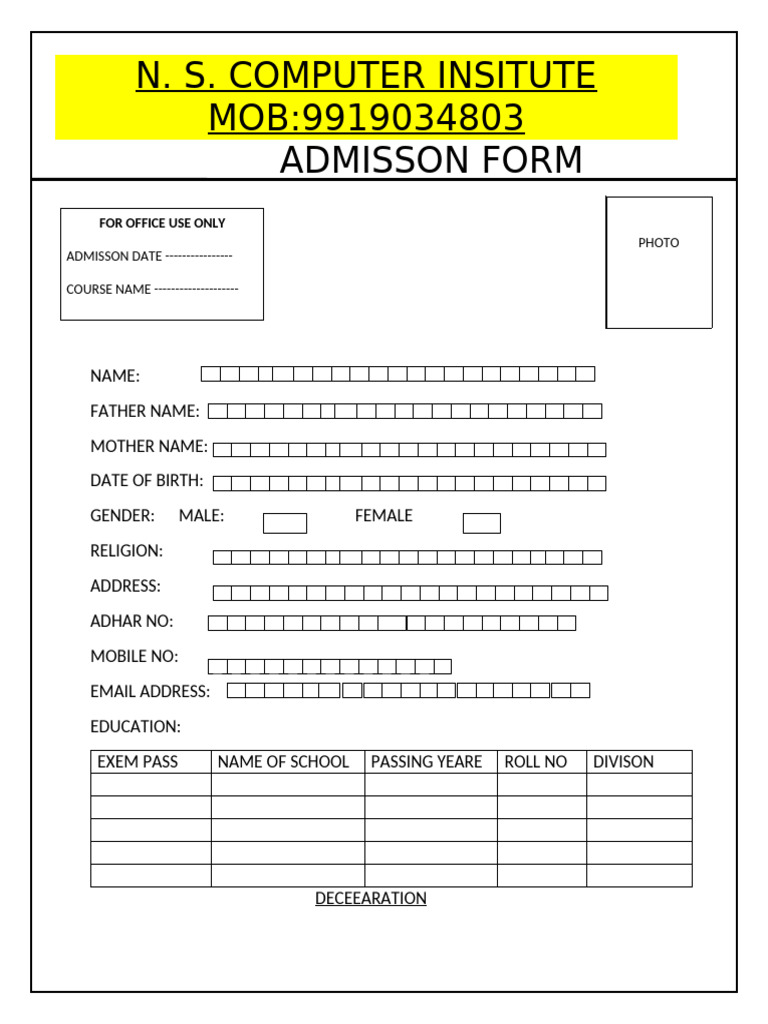 Admisson Form | PDF