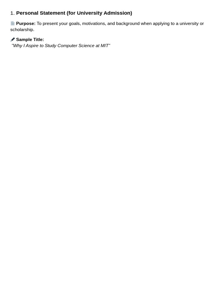 Personal Statement (For University Admission) | PDF