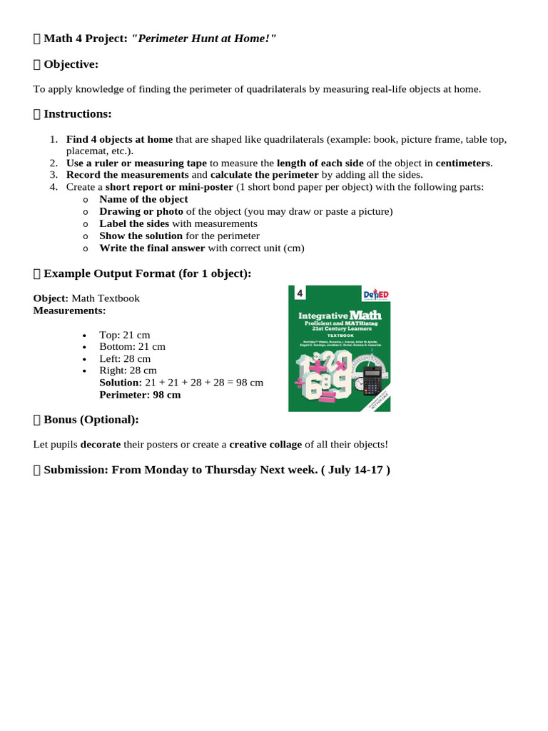Perimeter Hunt: Quadrilaterals Project | PDF
