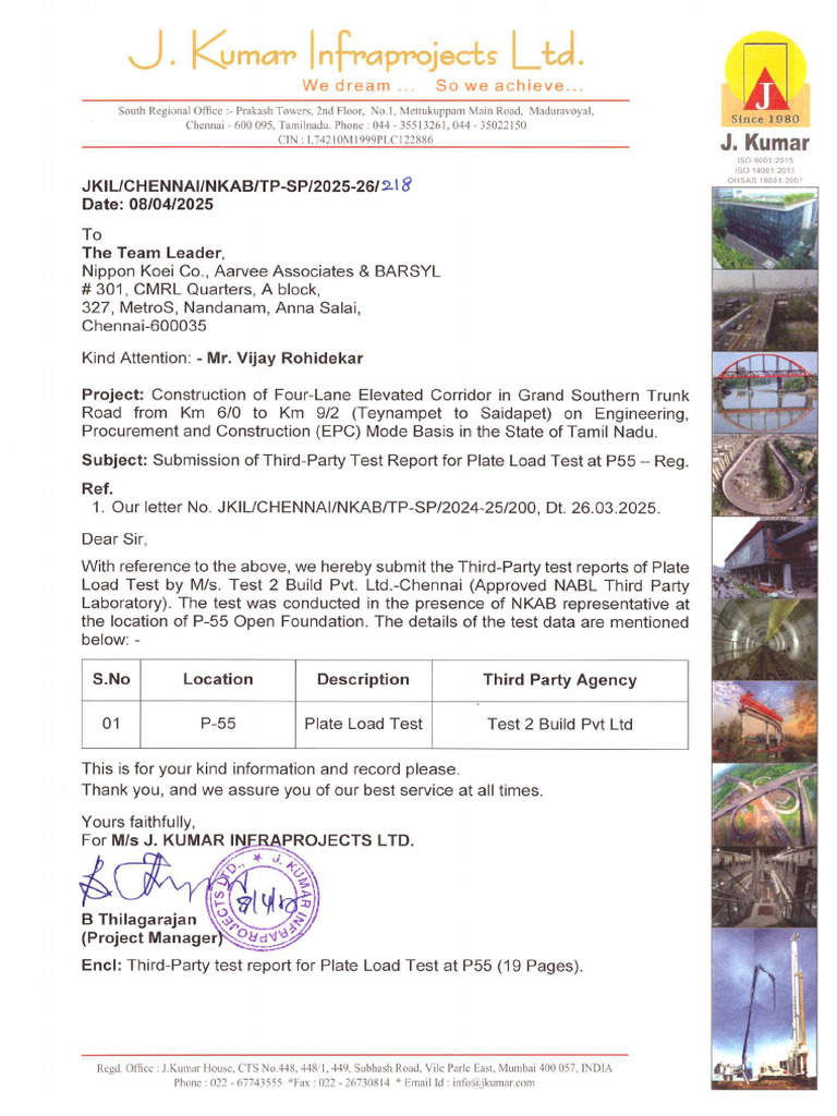 218 - Submission of Third-Party Test Report For Plate Load Test at P55 ...