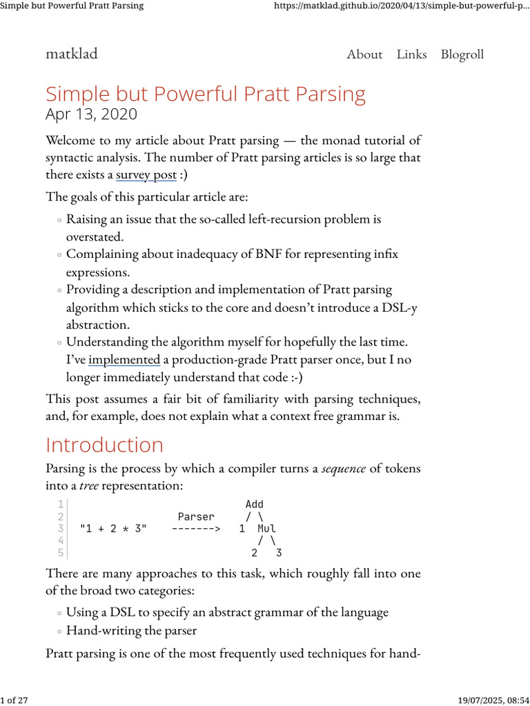 Simple But Powerful Pratt Parsing | PDF | Parsing | Syntax (Logic)