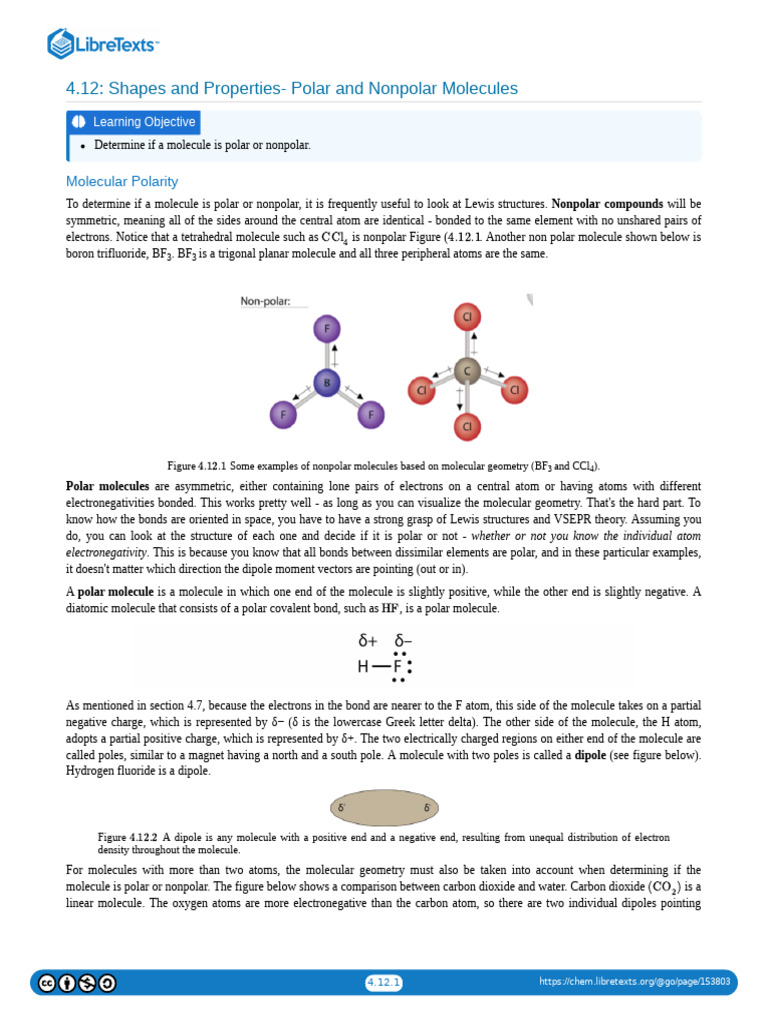 4.12 Shapes and Properties - Polar and Nonpolar Molecules | PDF ...