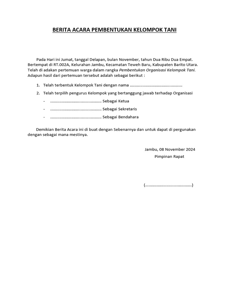 Berita Acara Pembentukan Kelompok Tani | PDF