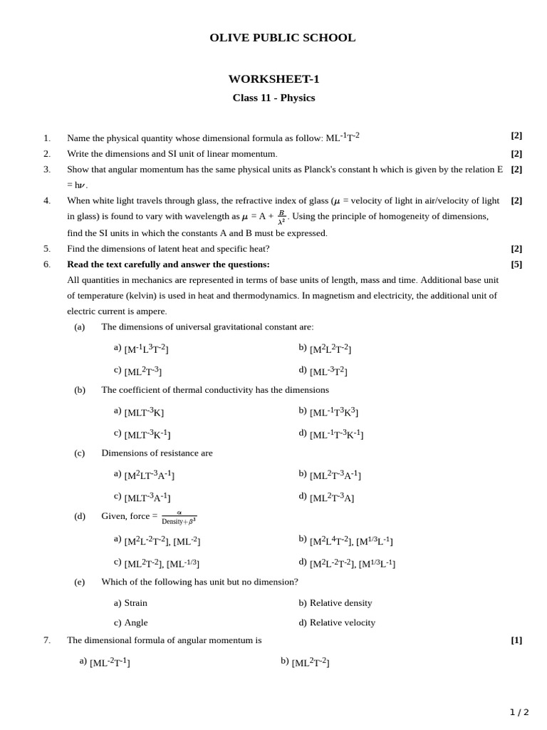 Units and Measurement - Worksheet 1 | PDF | Heat | Speed Of Light