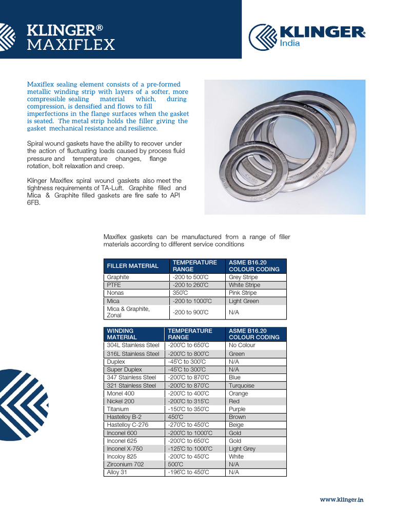 Klinger Maxiflex Spiral Wound Gasket Datasheet | PDF | Metals | Building Materials